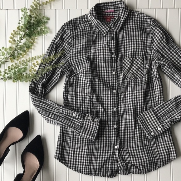 Merona | Tops | Checkered Button To Black White Shirt | Poshmark